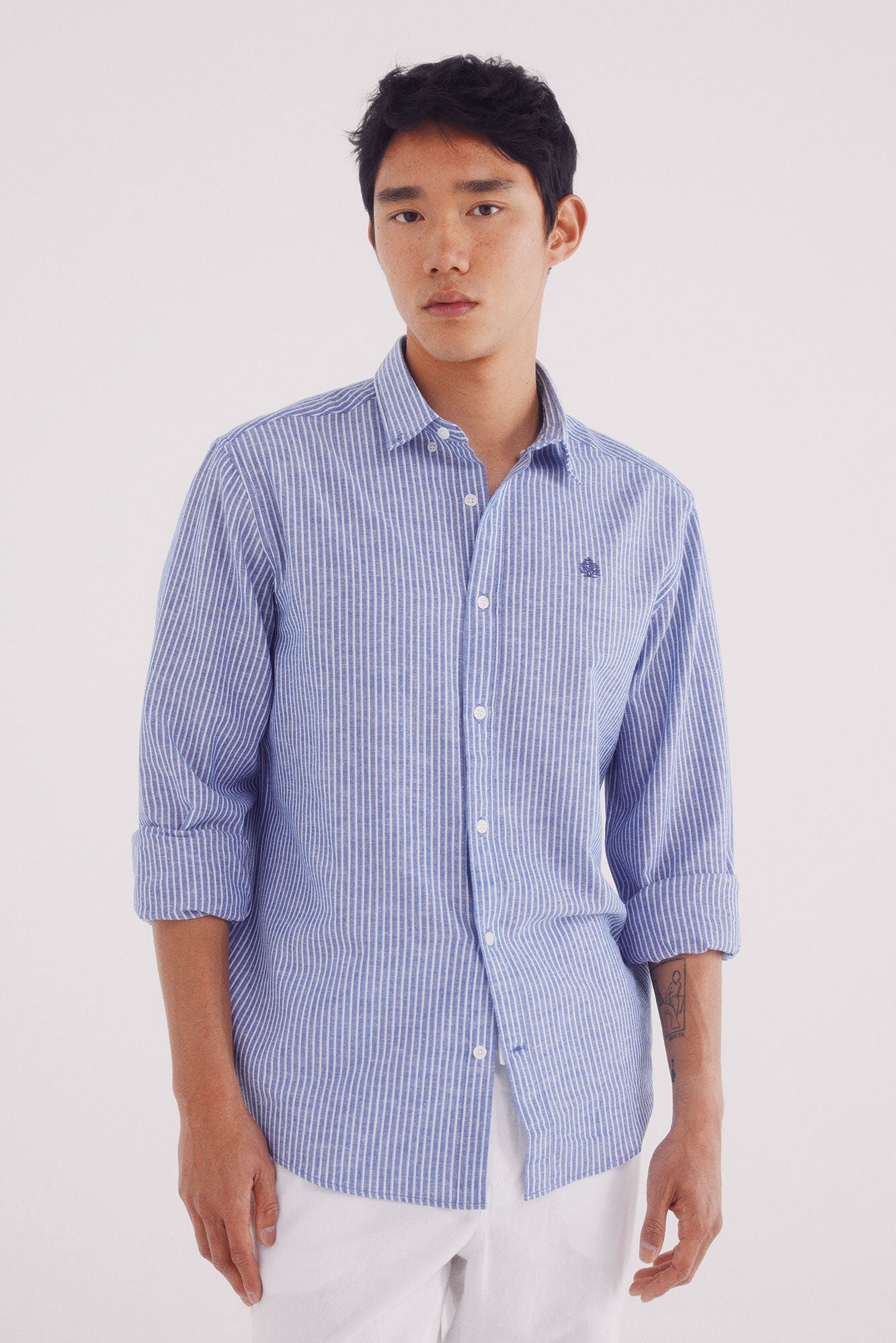 Medium Blue Shirts|Striped linen shirt|Springfield – Springfield KSA