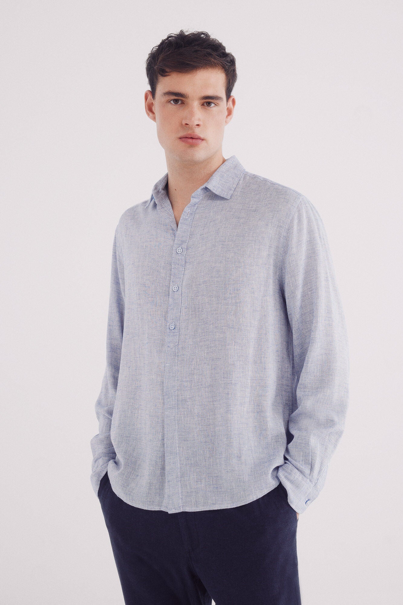 Medium Blue Shirts|Linen linen polo shirt thread by thread|Springfield ...