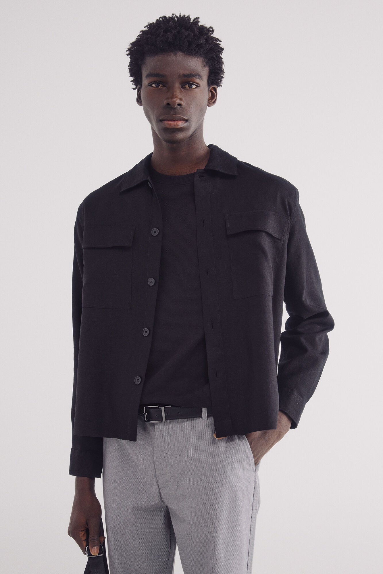 Black Shirts|linen viscose overshirt|Springfield – Springfield KSA