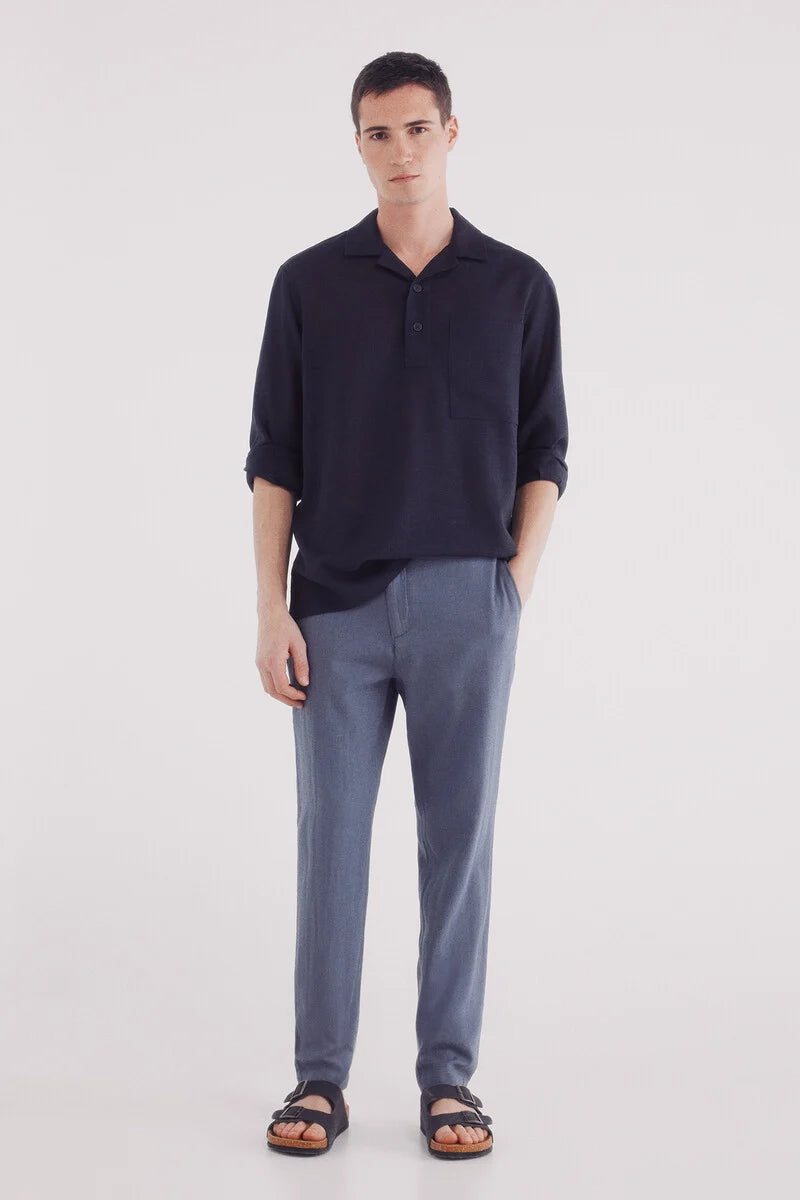 Slim fit linen structured trousers|Springfield – Springfield KSA