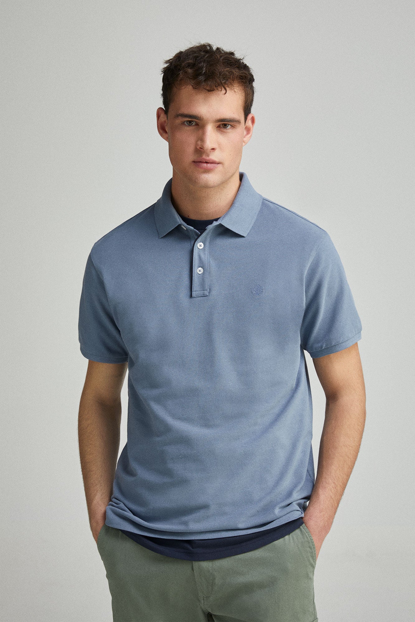 Medium Blue Polo|Slim fit contrast piqué polo placket|Springfield ...