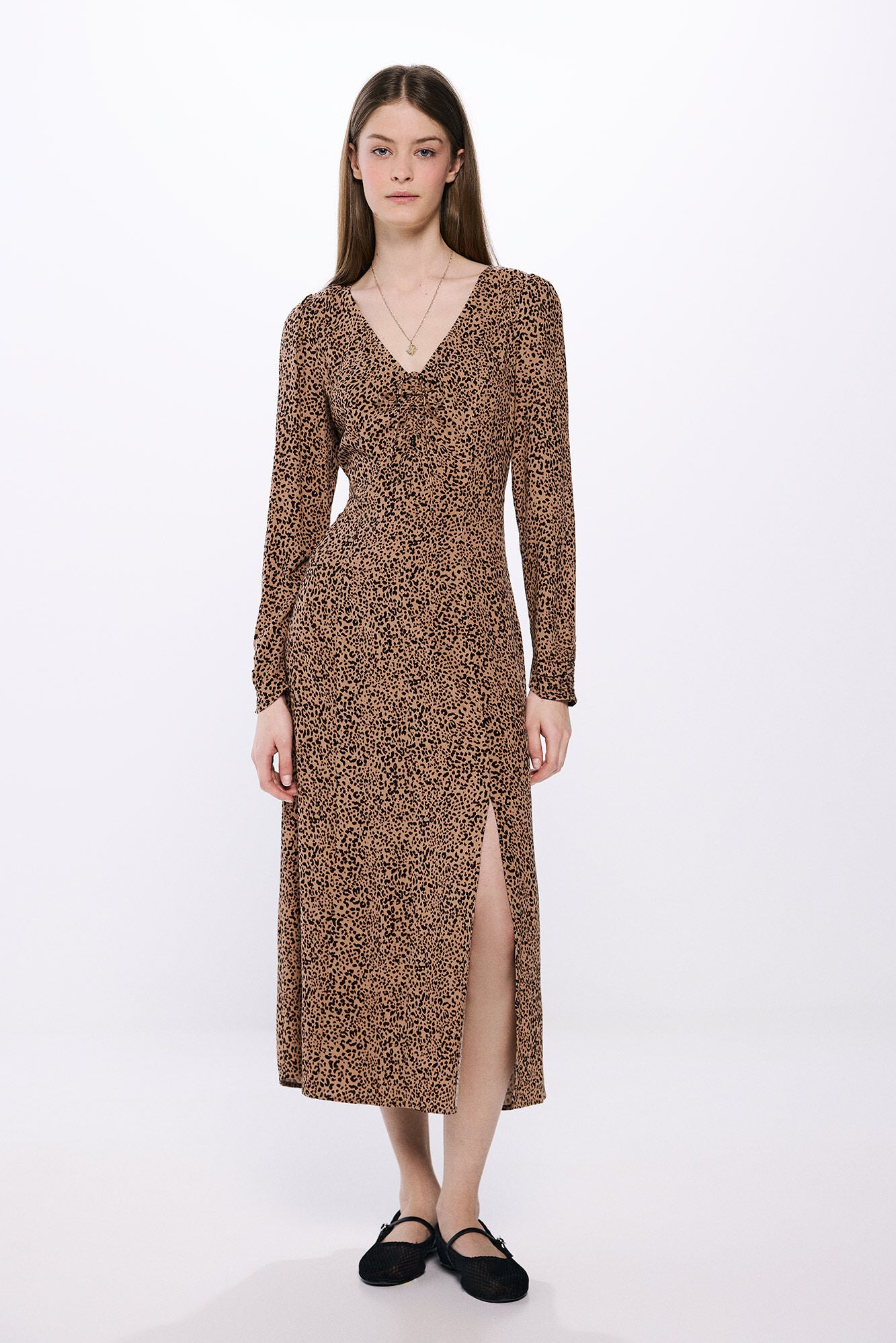 Tan Dresses|Leopard midi dress|Springfield – Springfield KSA